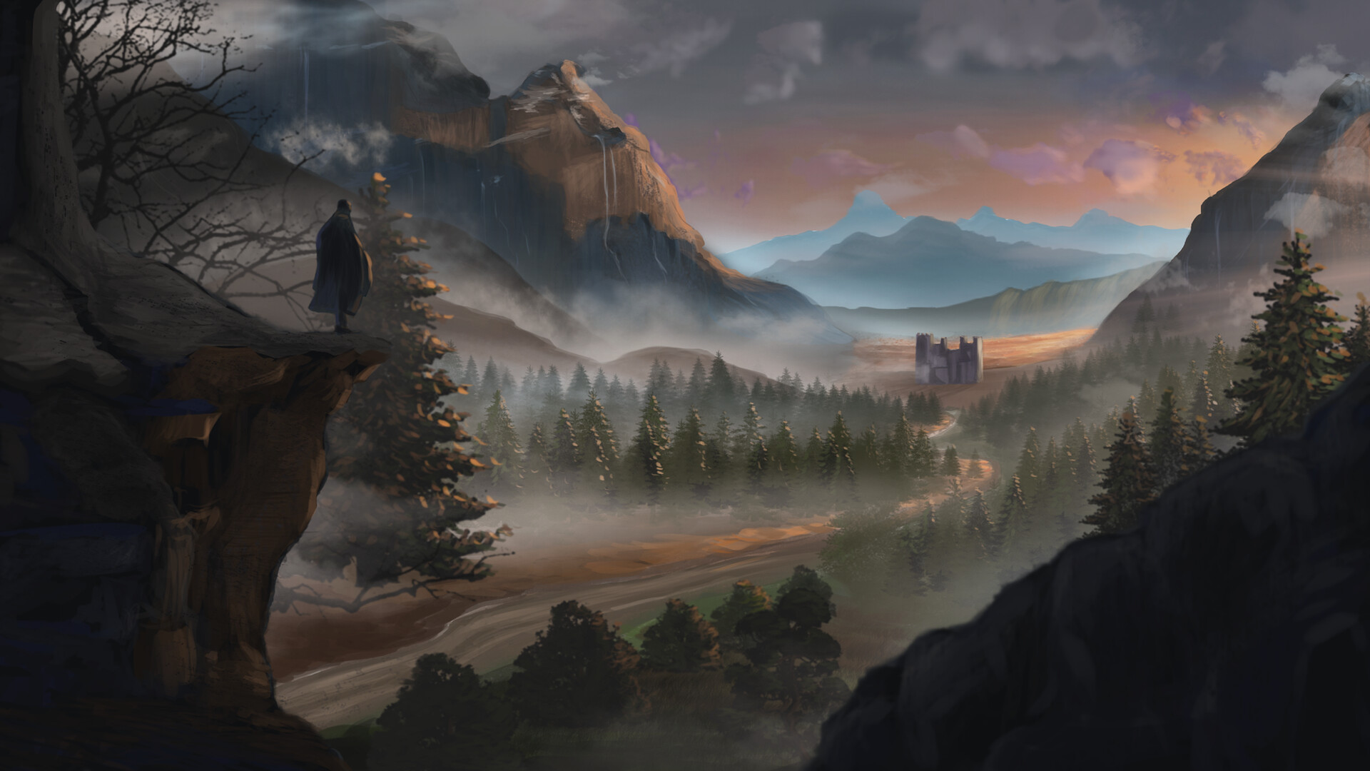 ArtStation - castle in the misty forest