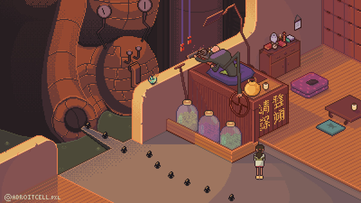 ArtStation - Spirited Away Kamaji Pixel Art Scene