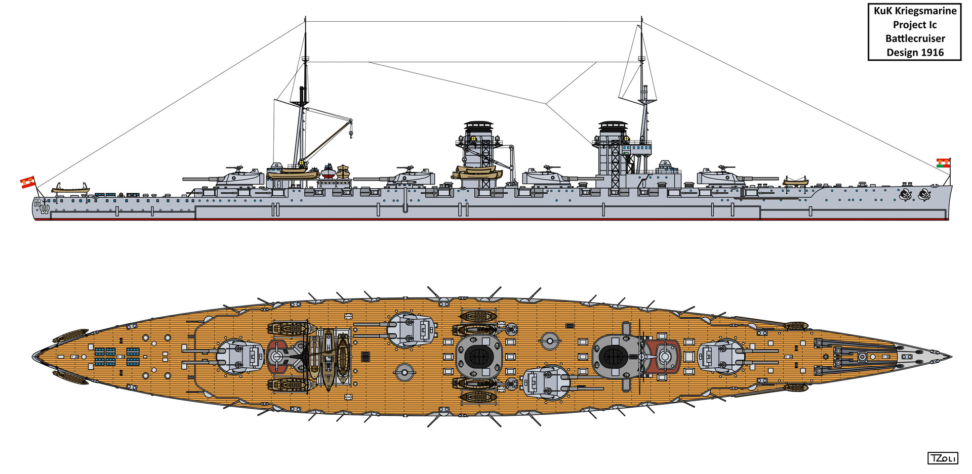 Takács Zoltán - TZoli - Austro-Hungarian Project I Battlecruiser Designs