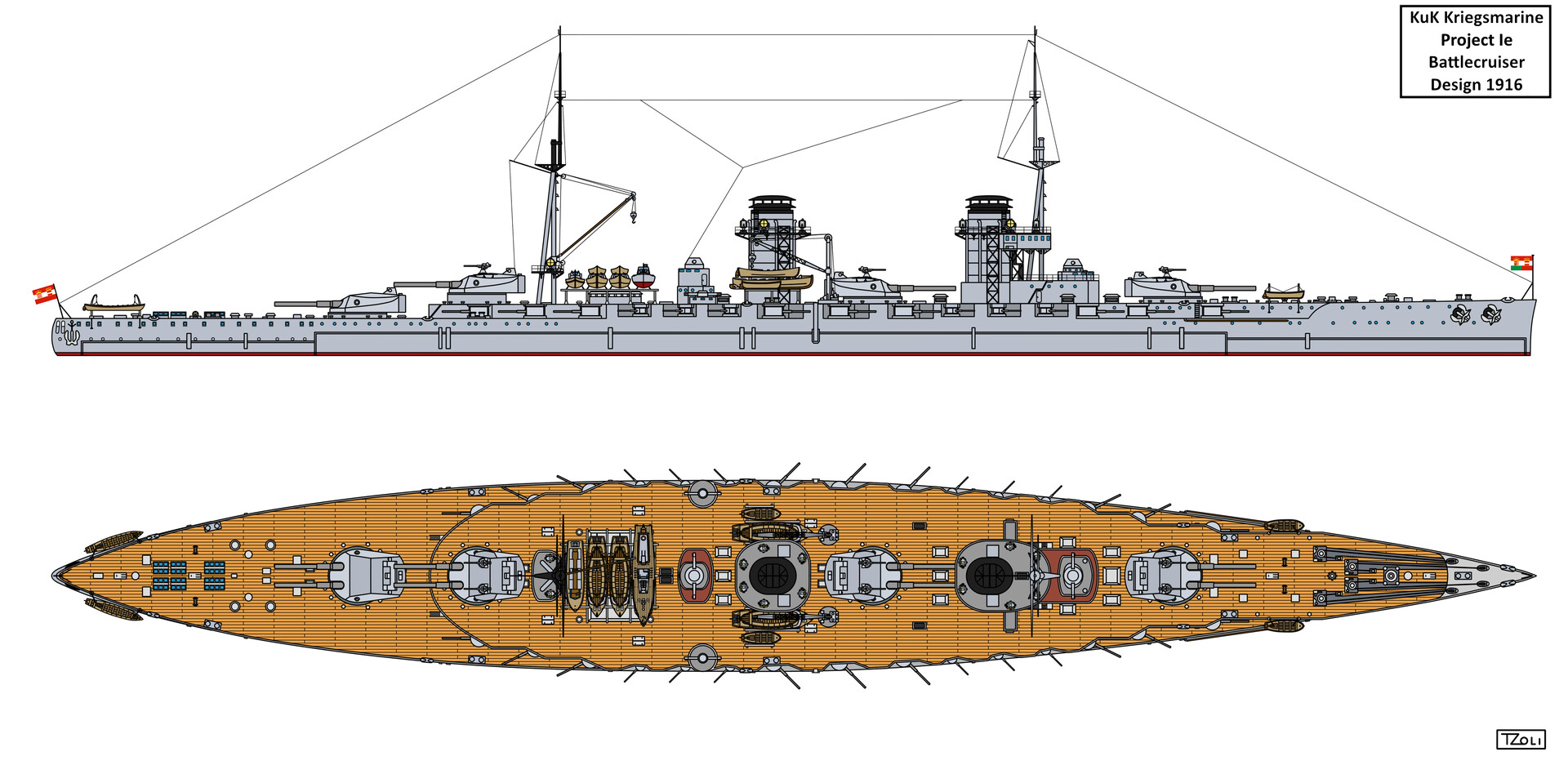 Takács Zoltán - TZoli - Austro-Hungarian Project I Battlecruiser Designs