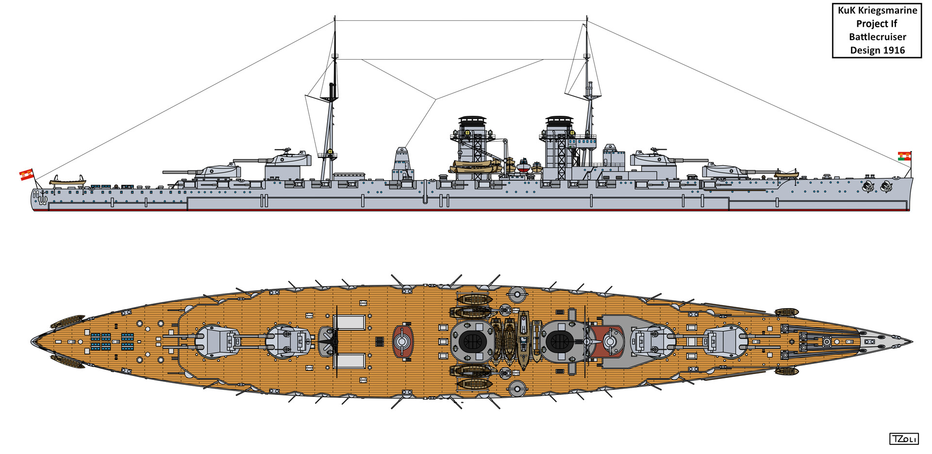 Takács Zoltán - TZoli - Austro-Hungarian Project I Battlecruiser Designs