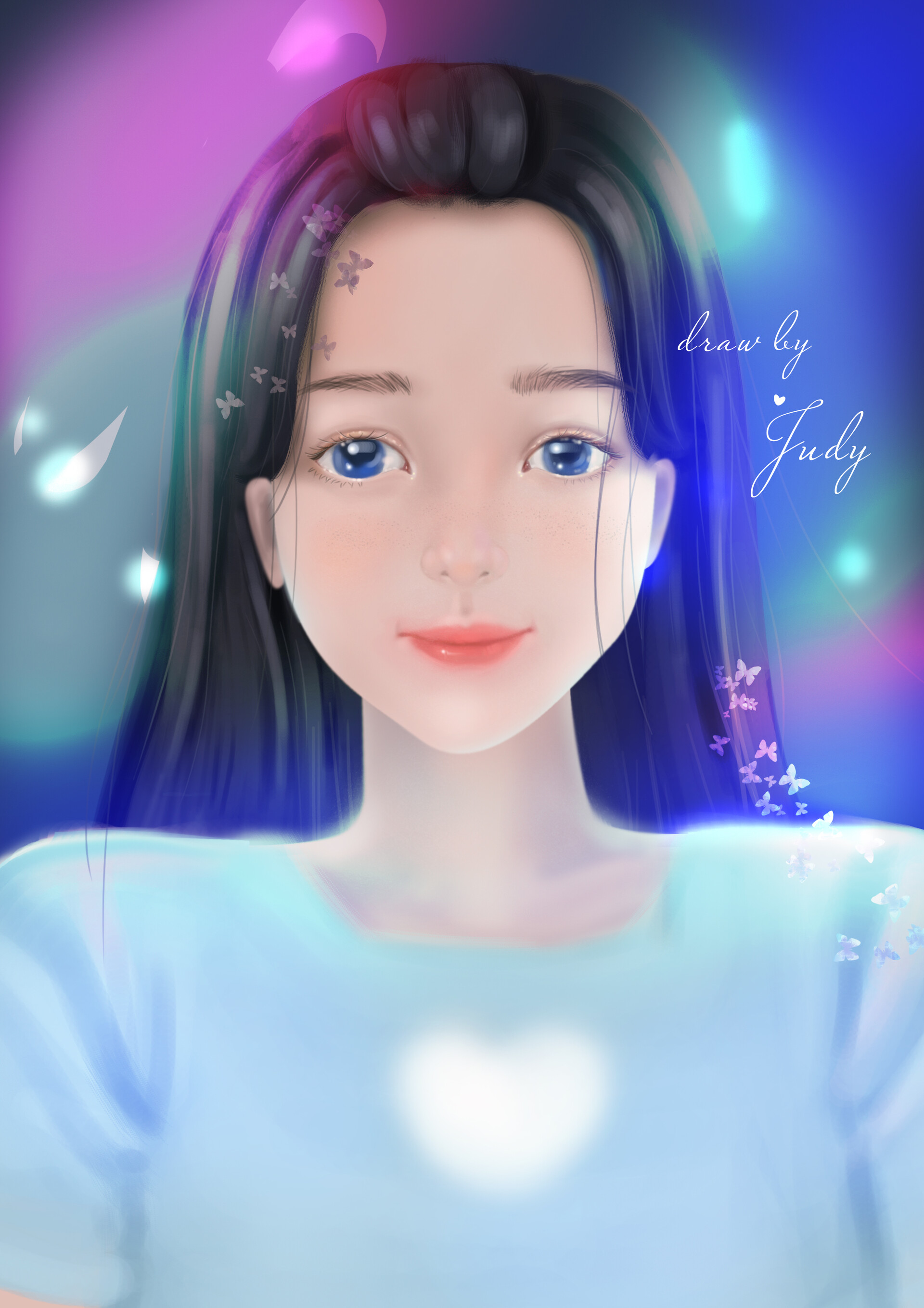 ArtStation - Blue girl smile