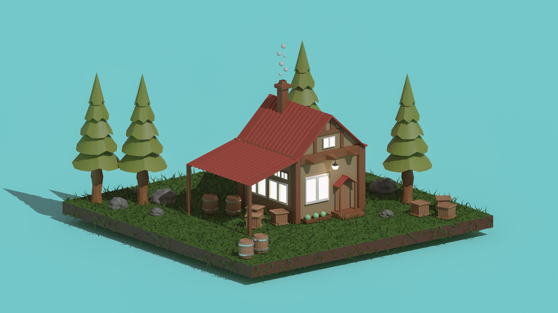 ArtStation - 3D Low Poly Isometric House Project