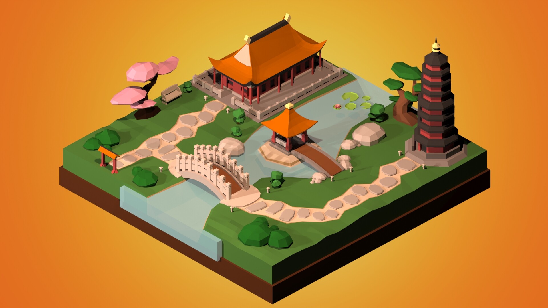 ArtStation - Chinese park Low poly
