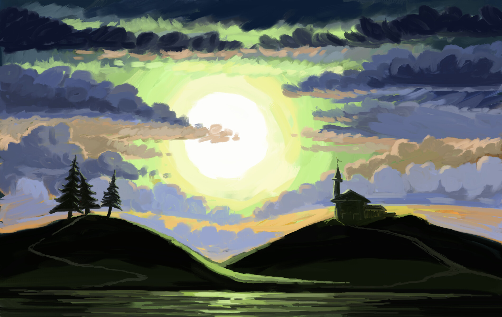 ArtStation - Green sunset