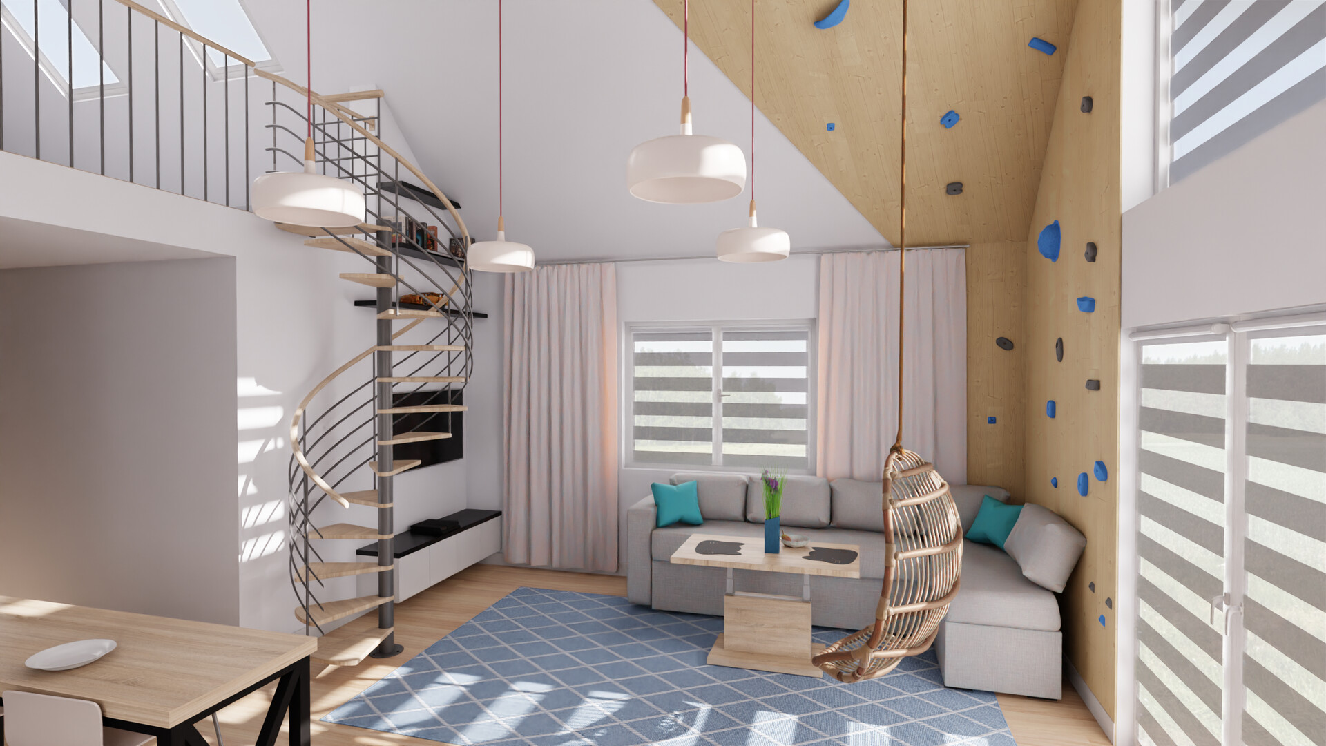 ArtStation - Mezzanine Living Room with Climbing Wall