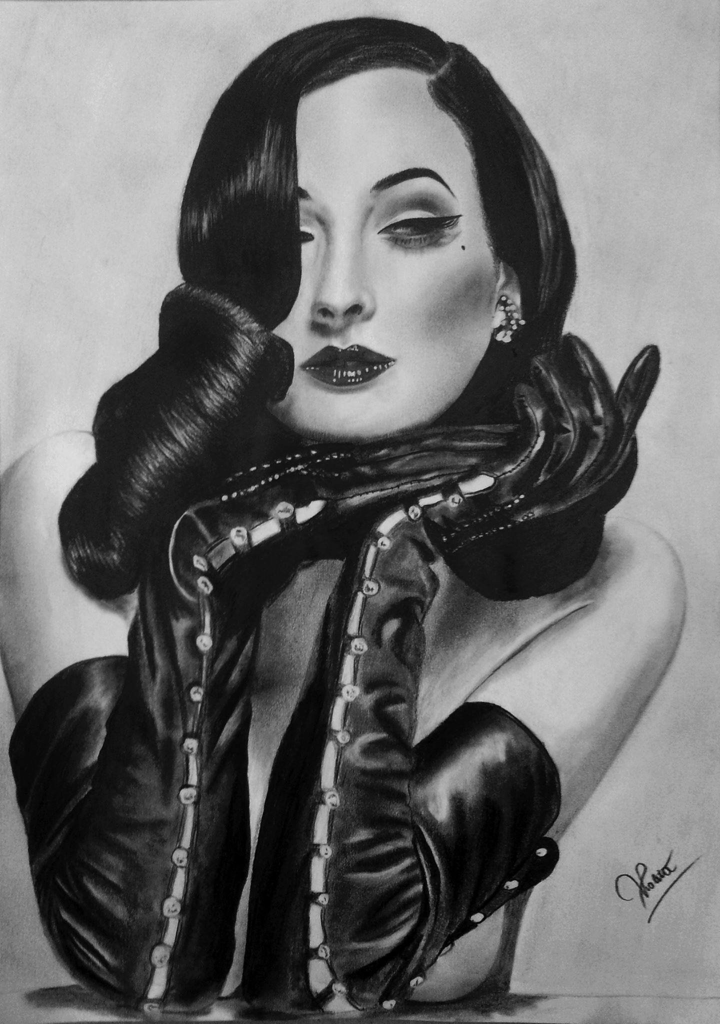 ArtStation - Dita Von Teese pencil drawing
