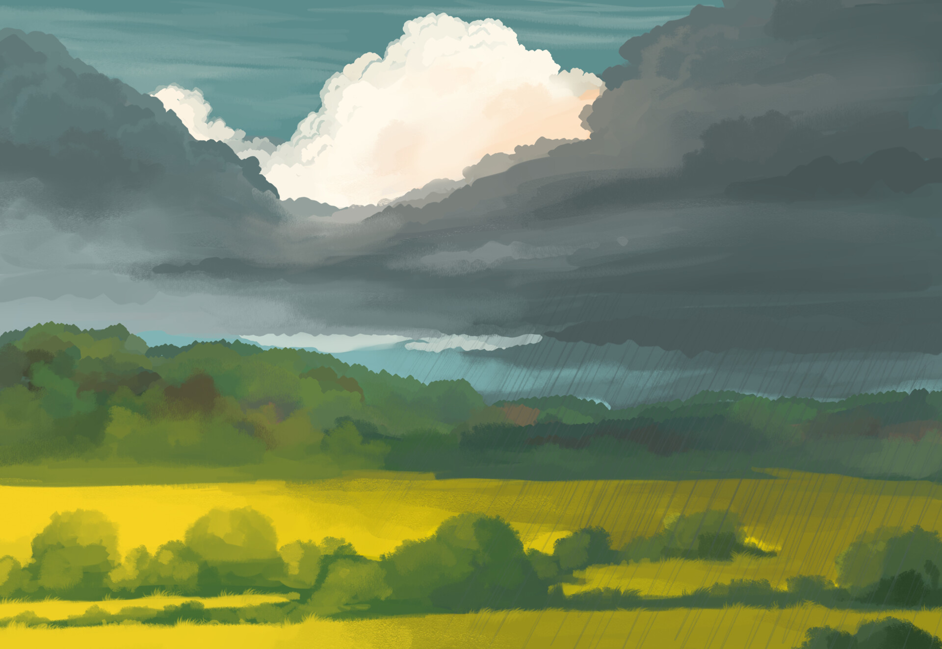 ArtStation - Rainy rapeseed field - Speedpaint
