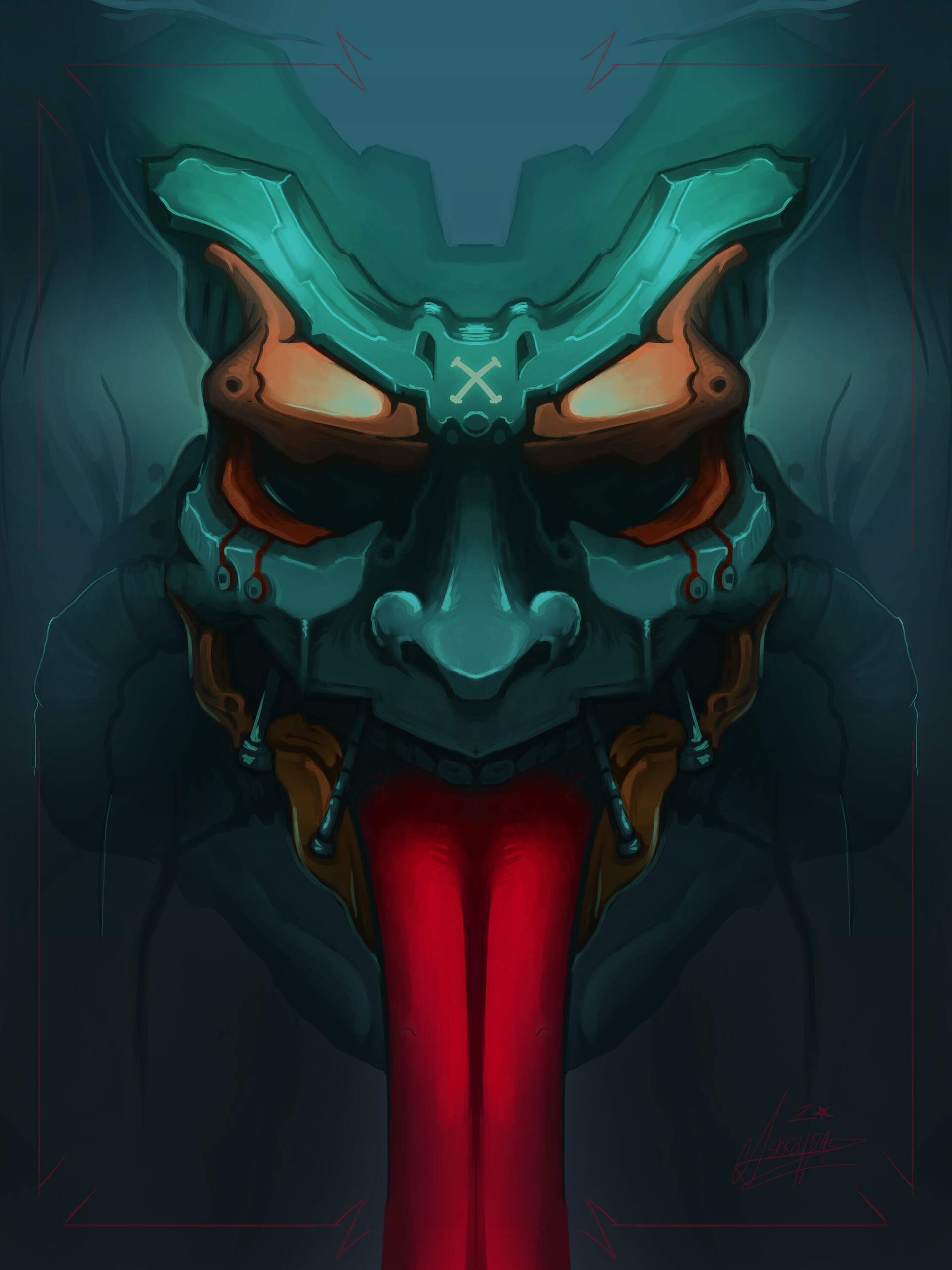 ArtStation - Mecha Oni Mask Illustration