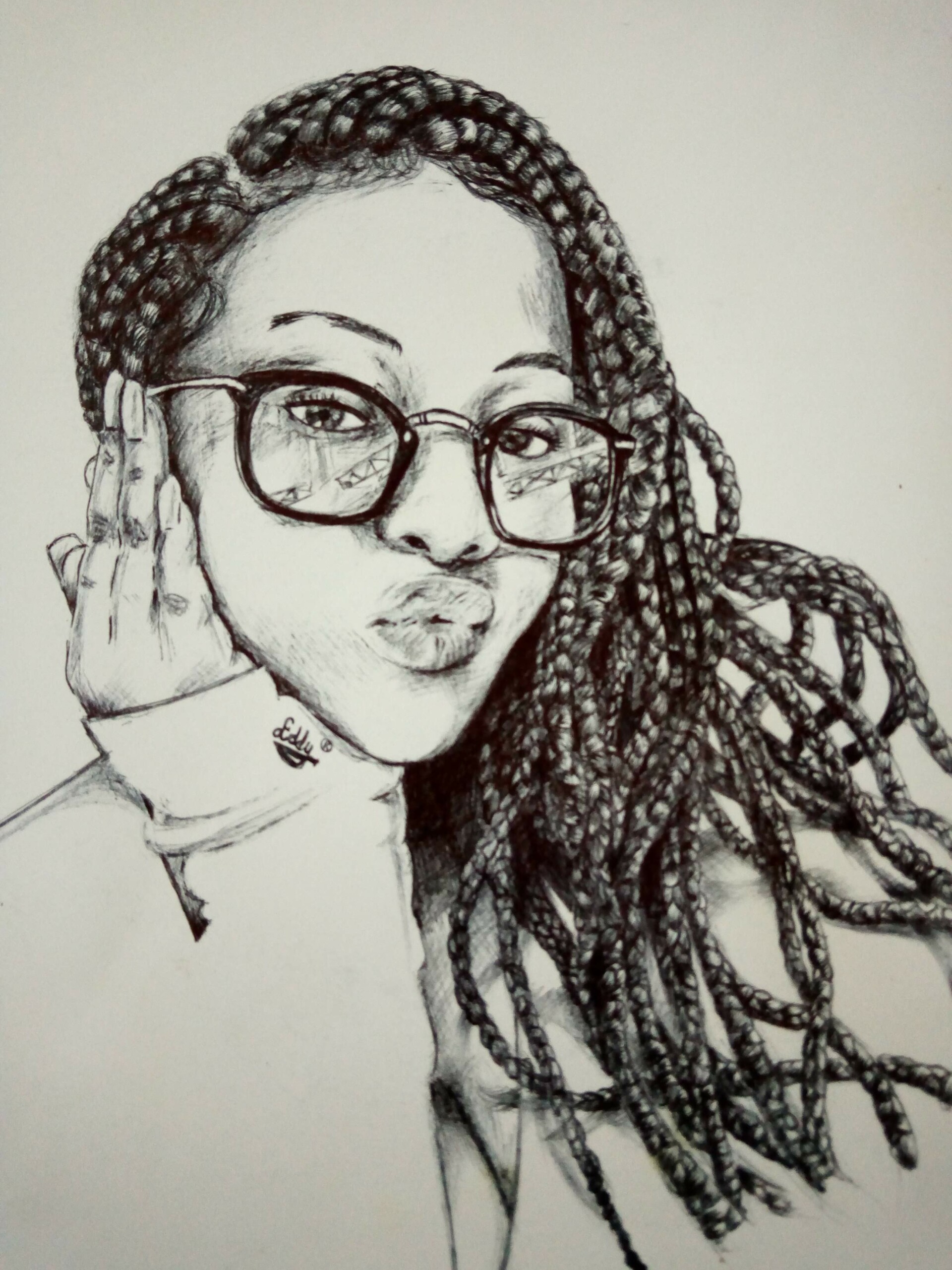 how to draw a girl with braids and glasses