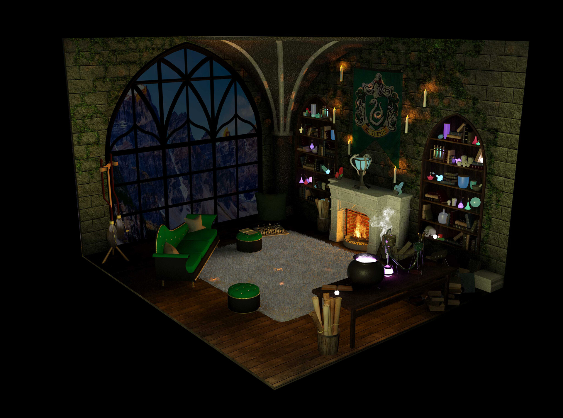 ArtStation - Slytherin inspired room