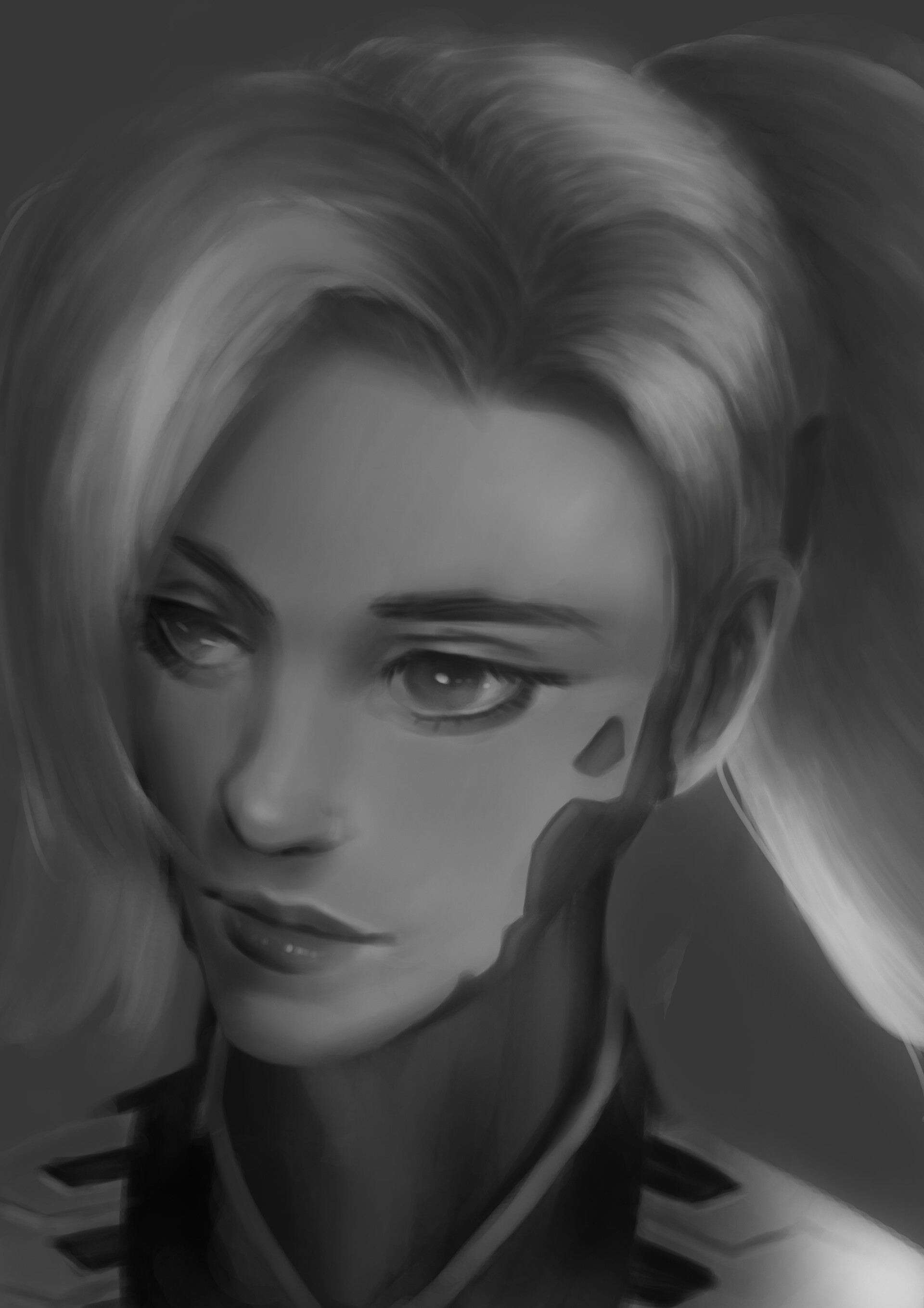 ArtStation - Mercy grayscale portrait