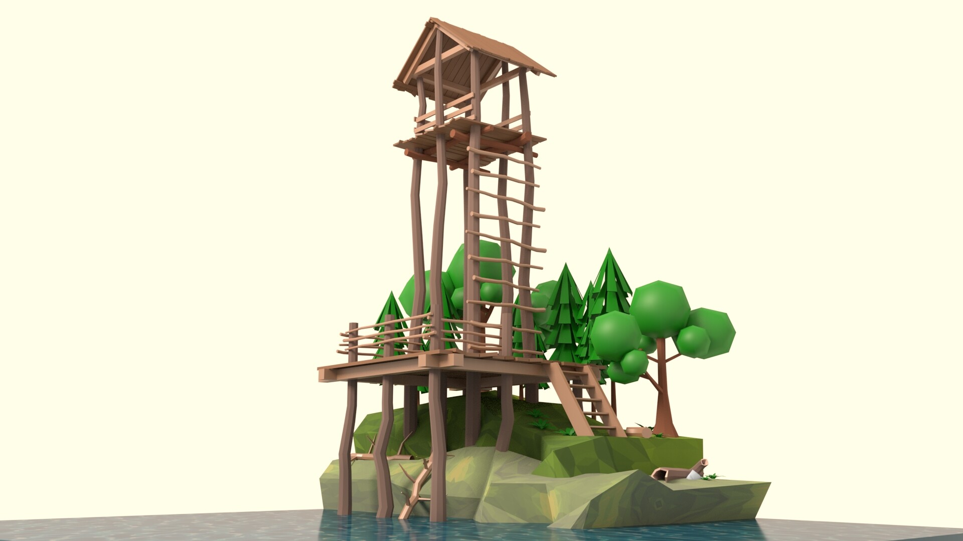 ArtStation - Low Poly Cartoon Watchtower 3d Model