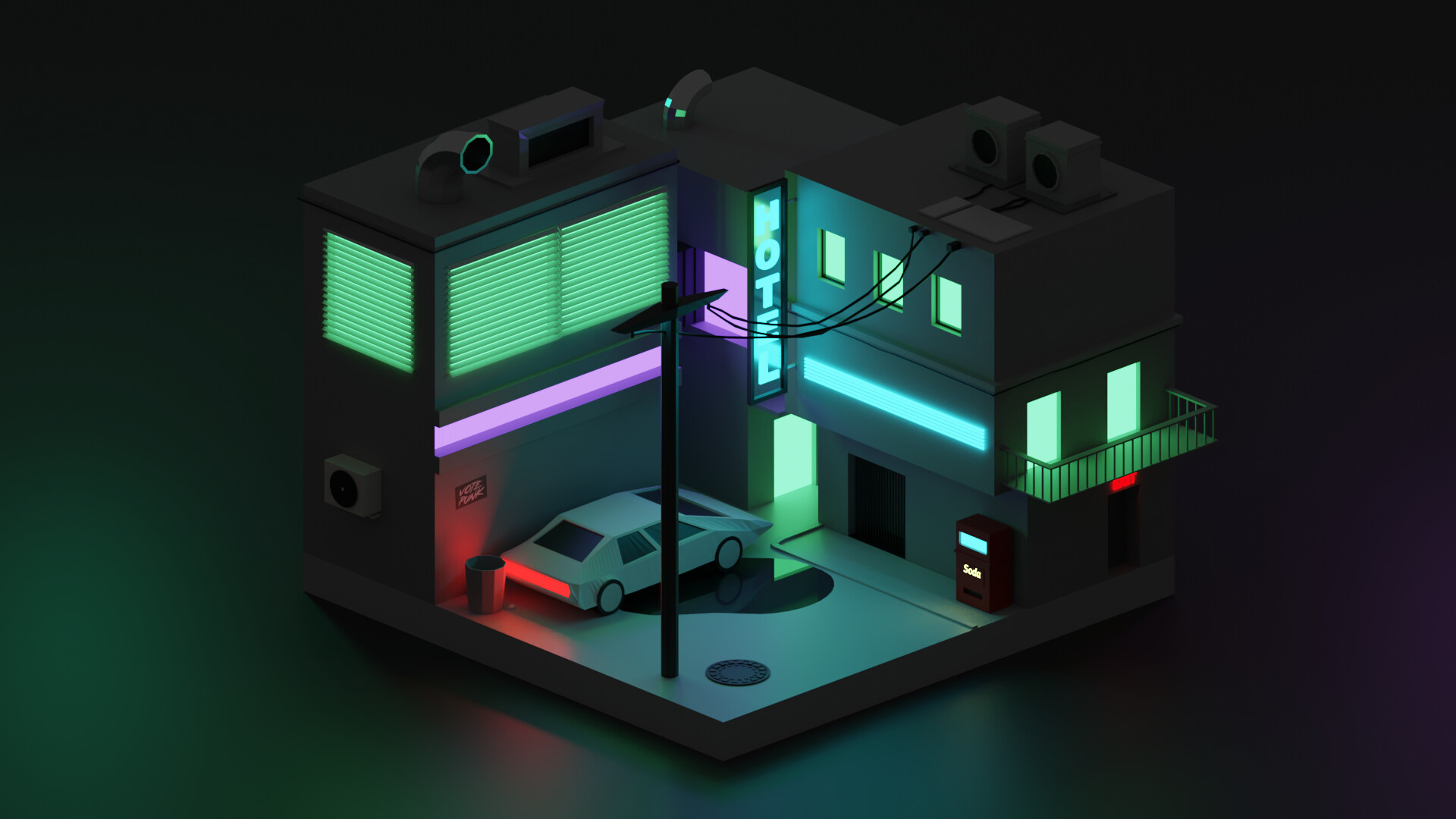 Rémi Mouillet - Isometric cyberpunk street