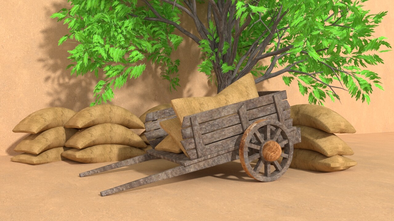 ArtStation - Low-poly cart and sack
