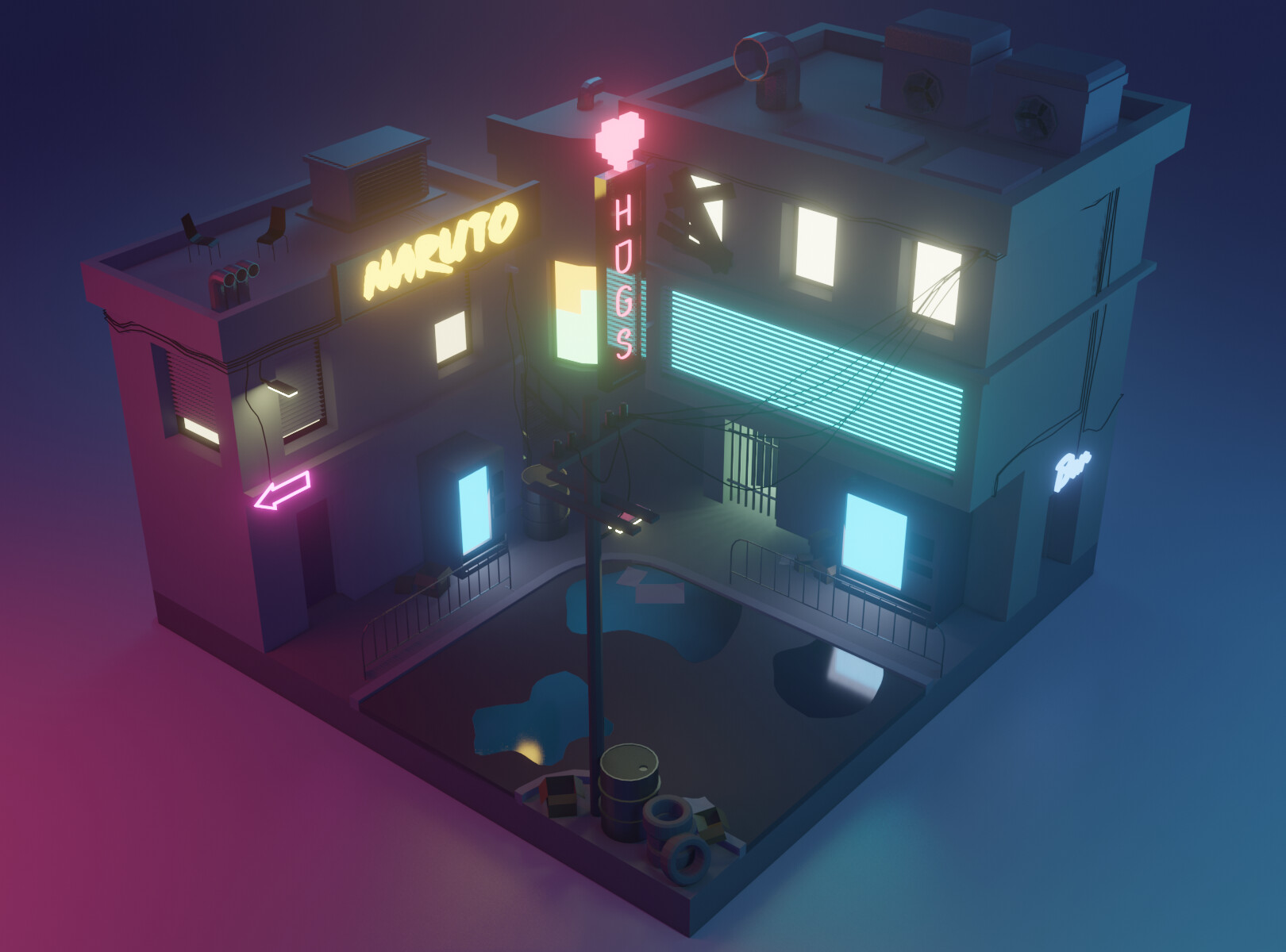 ArtStation - Cyberpunk low-poly street