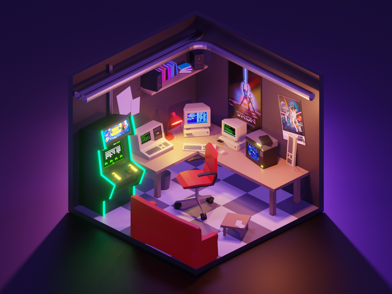 ArtStation - Low Poly 80's Hacker Room 🕹️