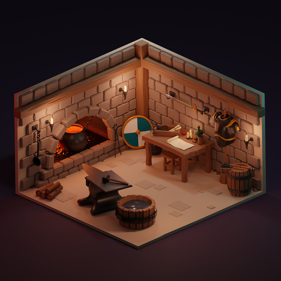 ArtStation - BlackSmith Room Design - 3D Illustration