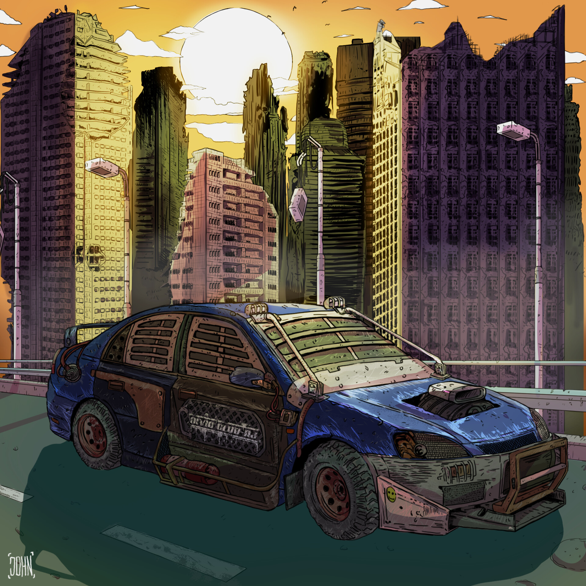 ArtStation - Honda Civic - car in road post apocalyptic