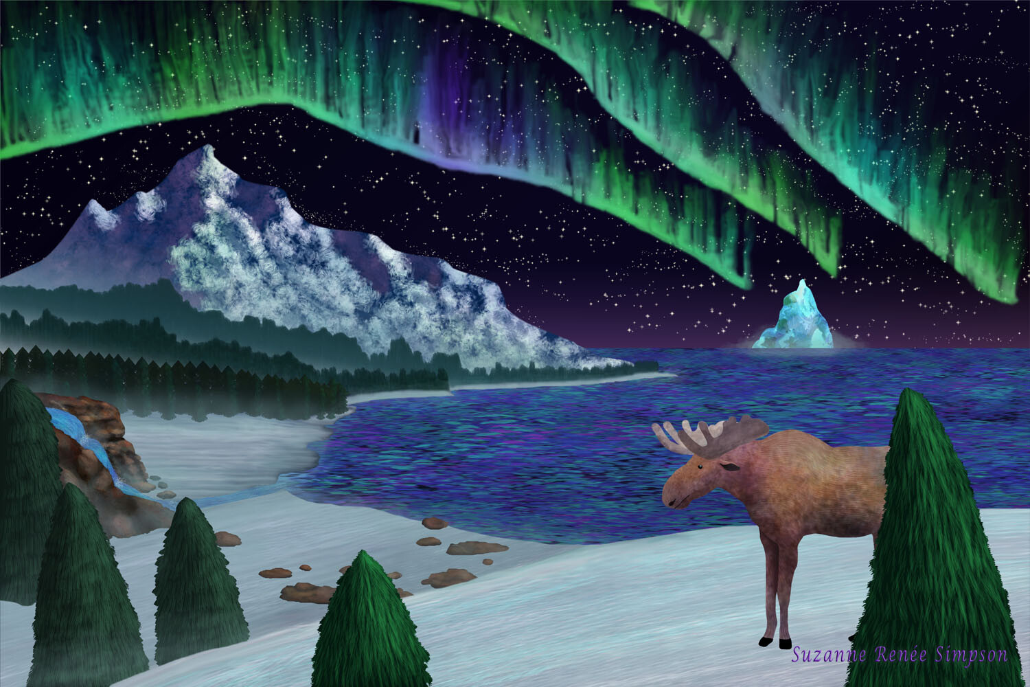 ArtStation - Northern Lights Over Snowscape