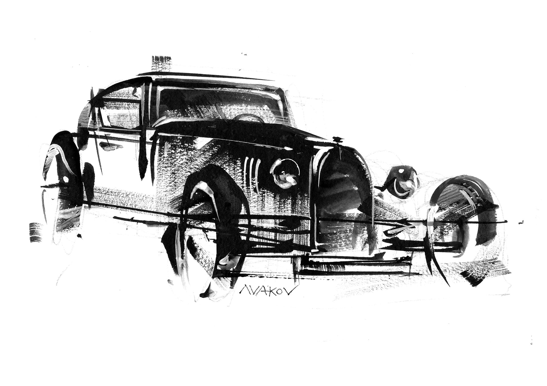ArtStation - Hot rod , ink car art
