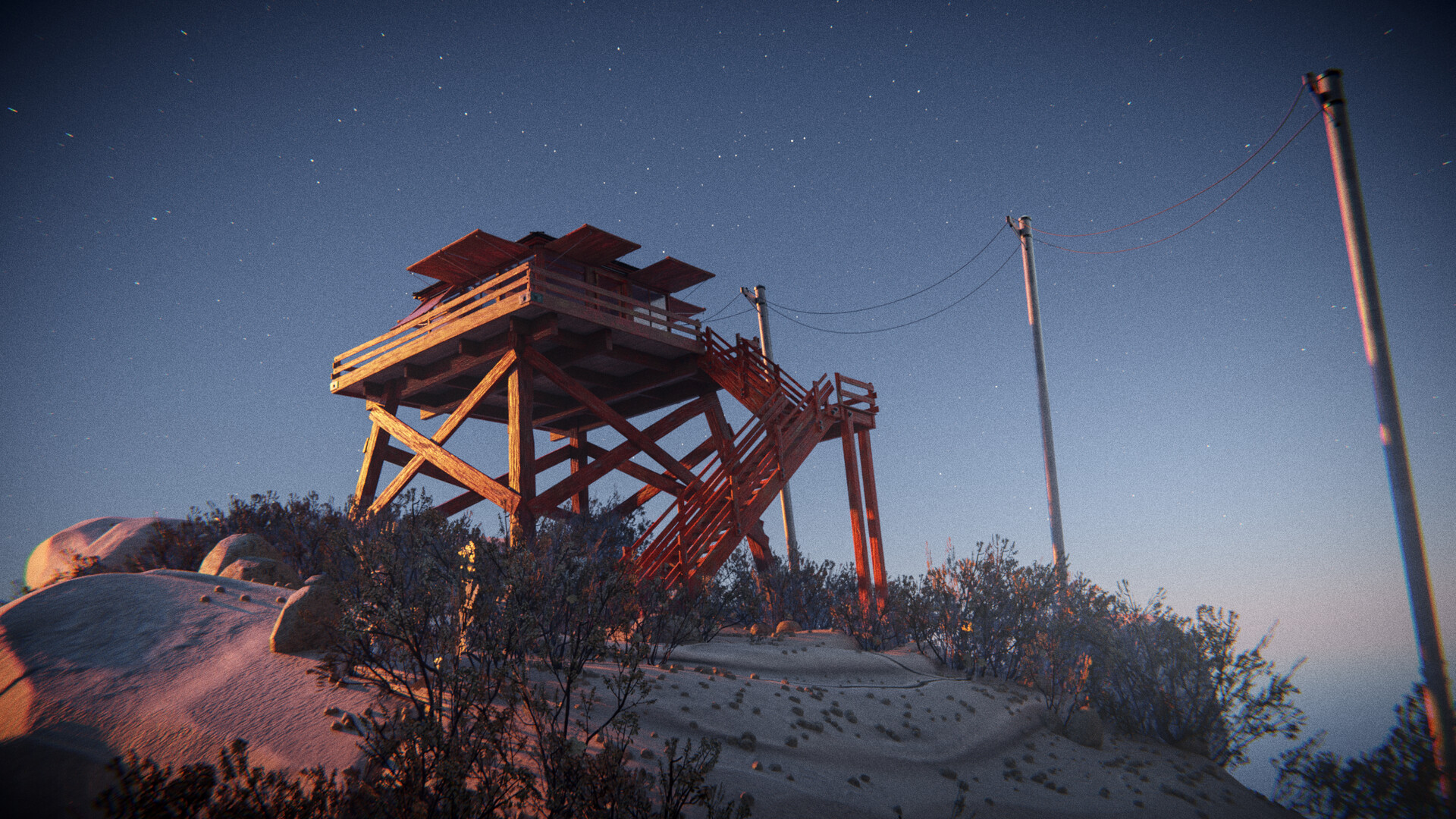 ArtStation - Fire Lookout at Dusk