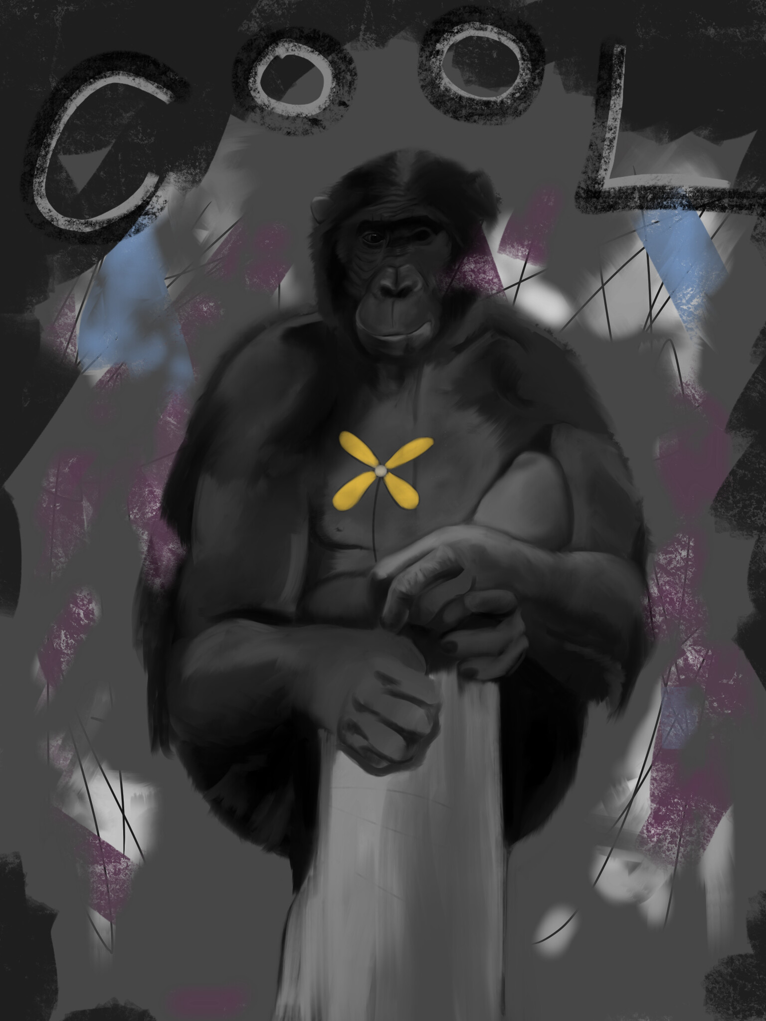 ArtStation - Cool chimp holding a cartoonish flower or maybe pinwheel