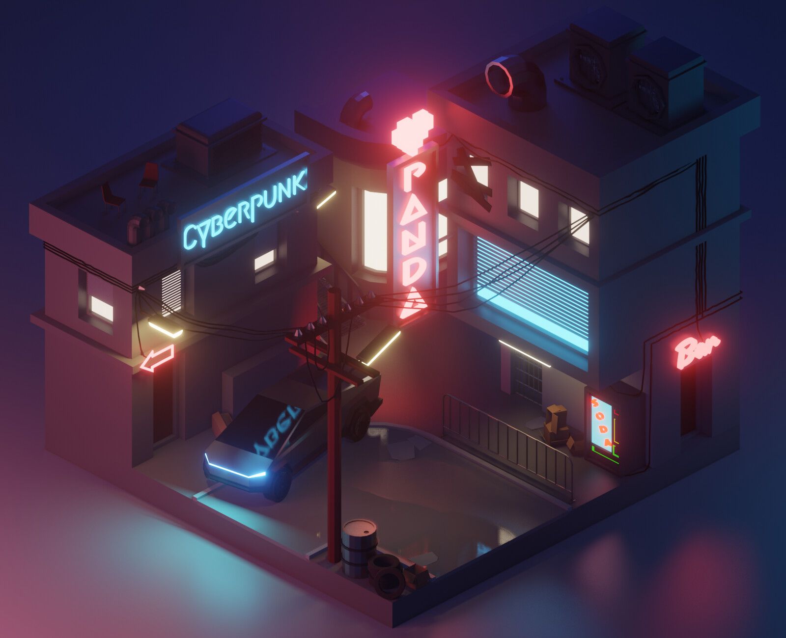 ArtStation - Low Poly Night City