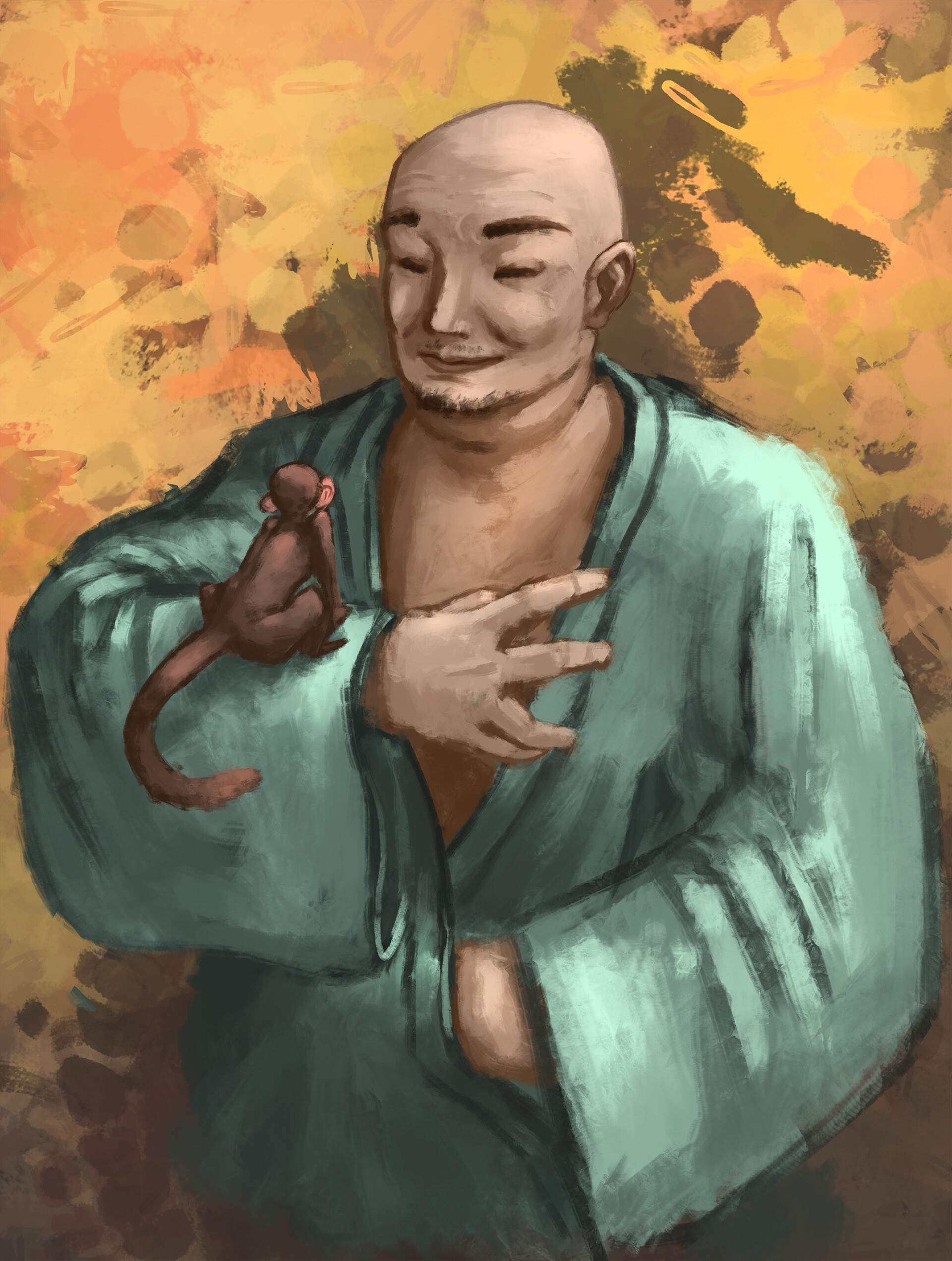 ArtStation - Monk w/ Monke, Ember - Comission