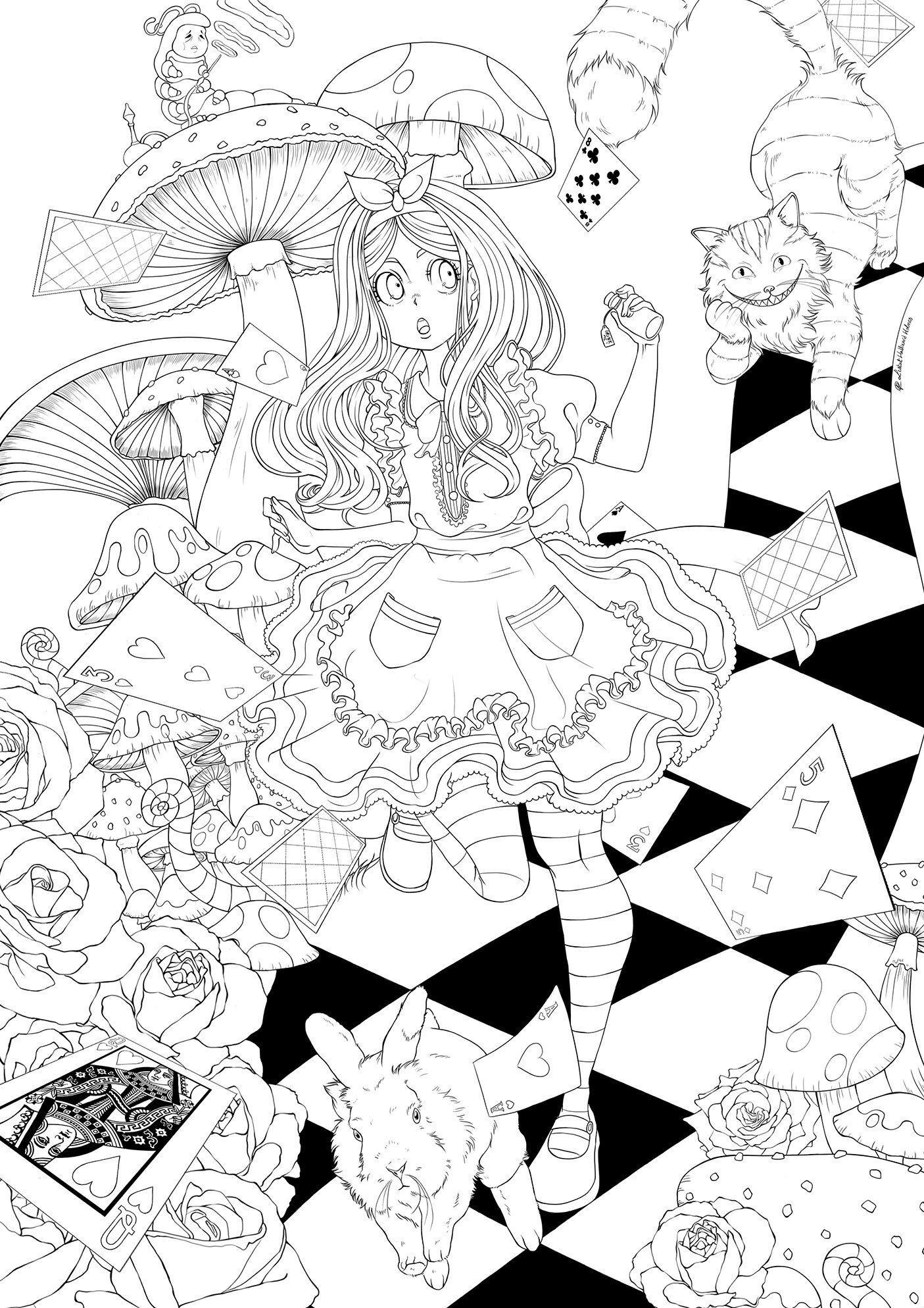 anime alice in wonderland coloring pages