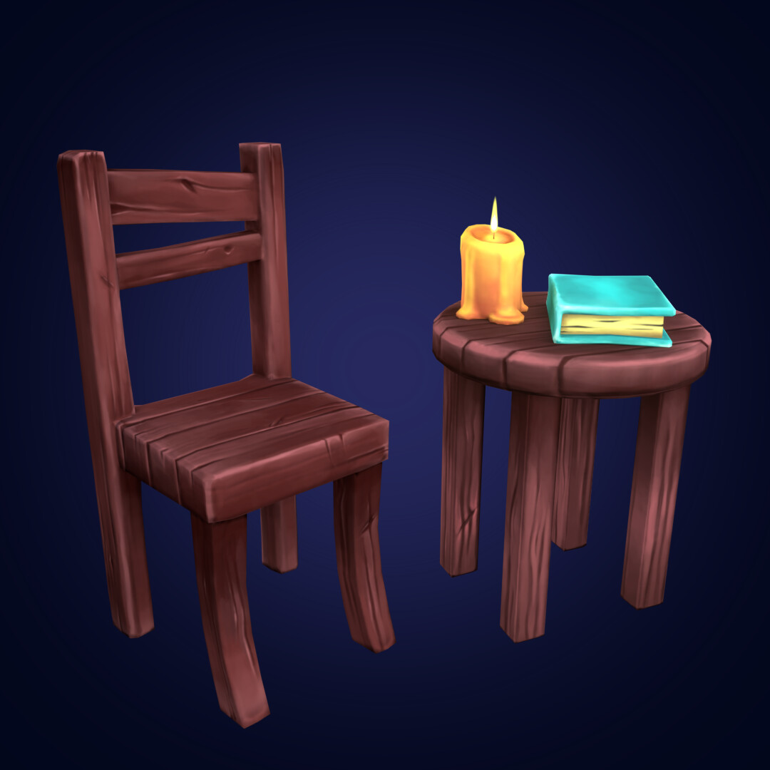 ArtStation - Handpainted Wooden Chair and Table