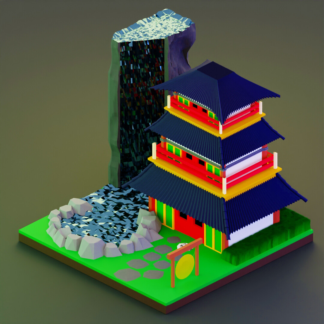 ArtStation - Isometric Japanese Temple