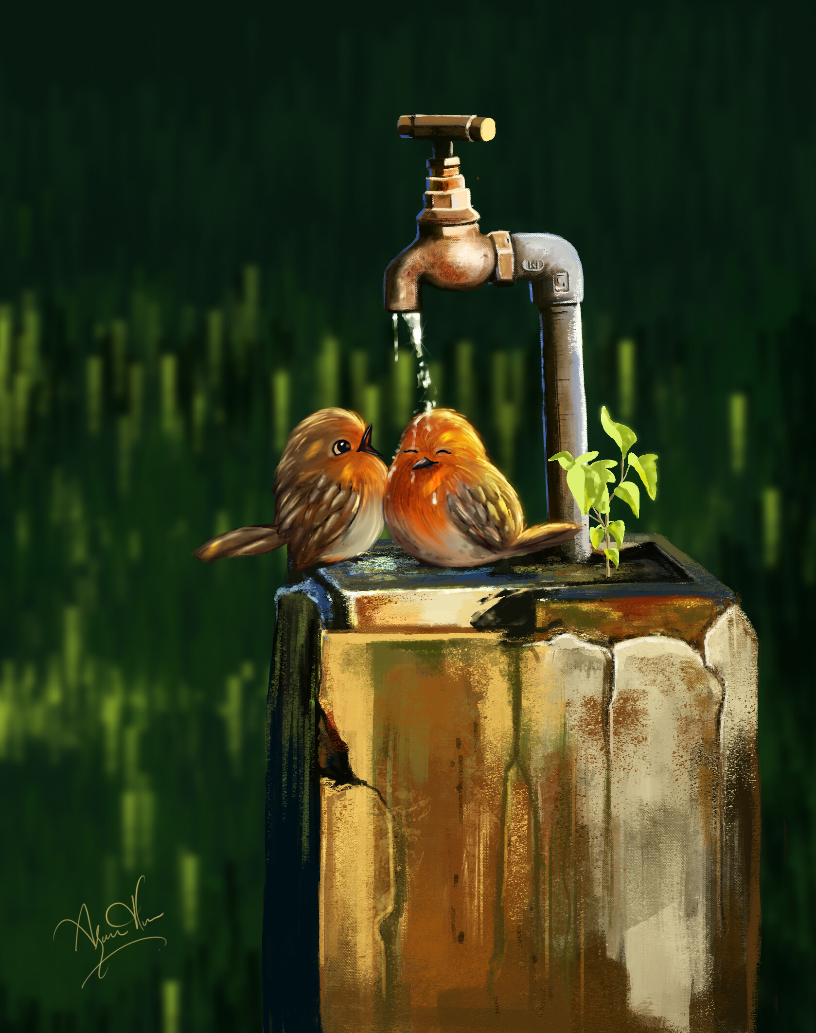 ArtStation - Bird Taking A Bath