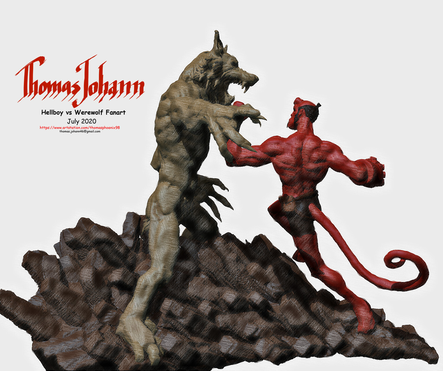 Thomas Johann - 'Hellboy vs Werewolf' Fanart, Adobe Medium Sketch