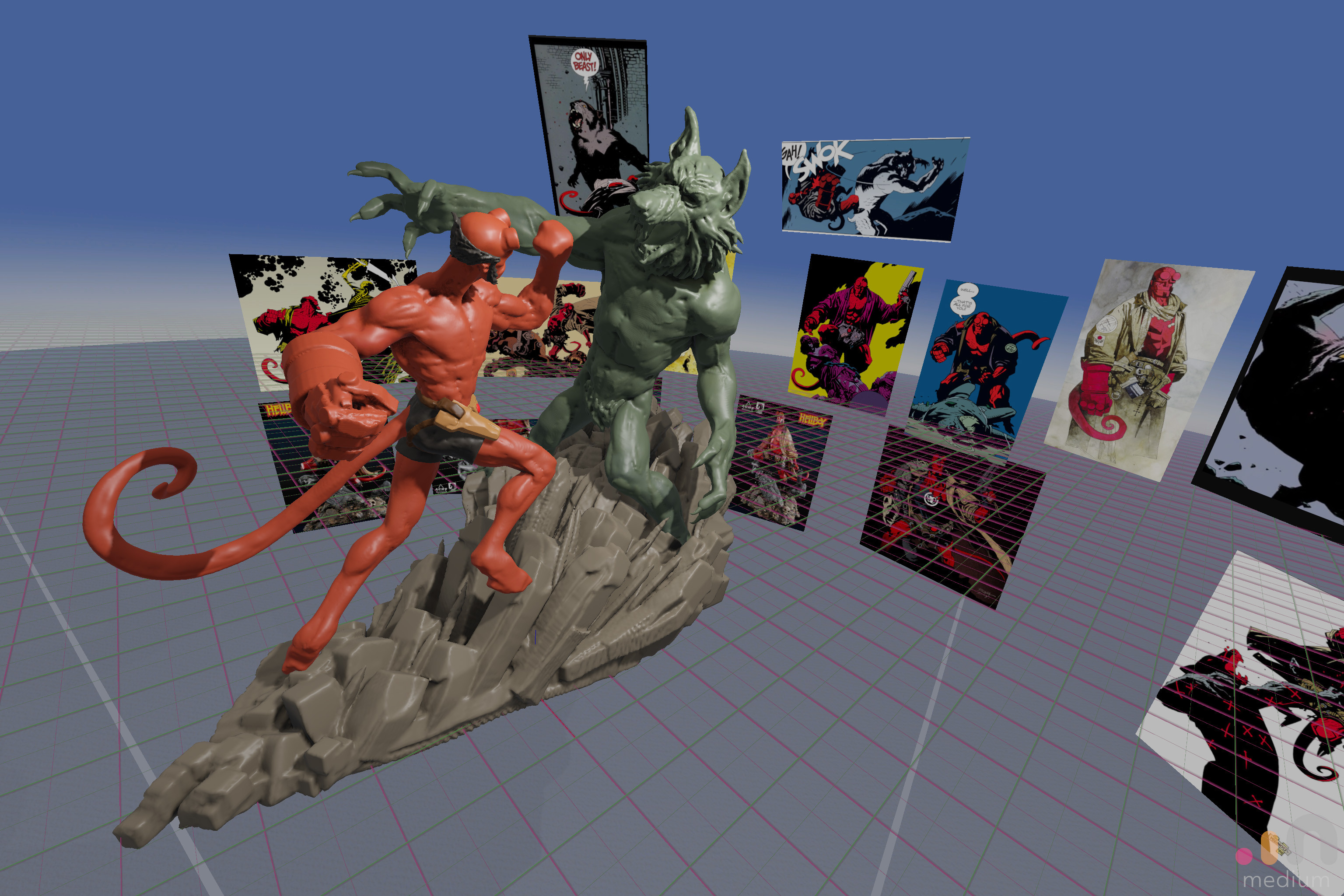 Thomas Johann - 'Hellboy vs Werewolf' Fanart, Adobe Medium Sketch