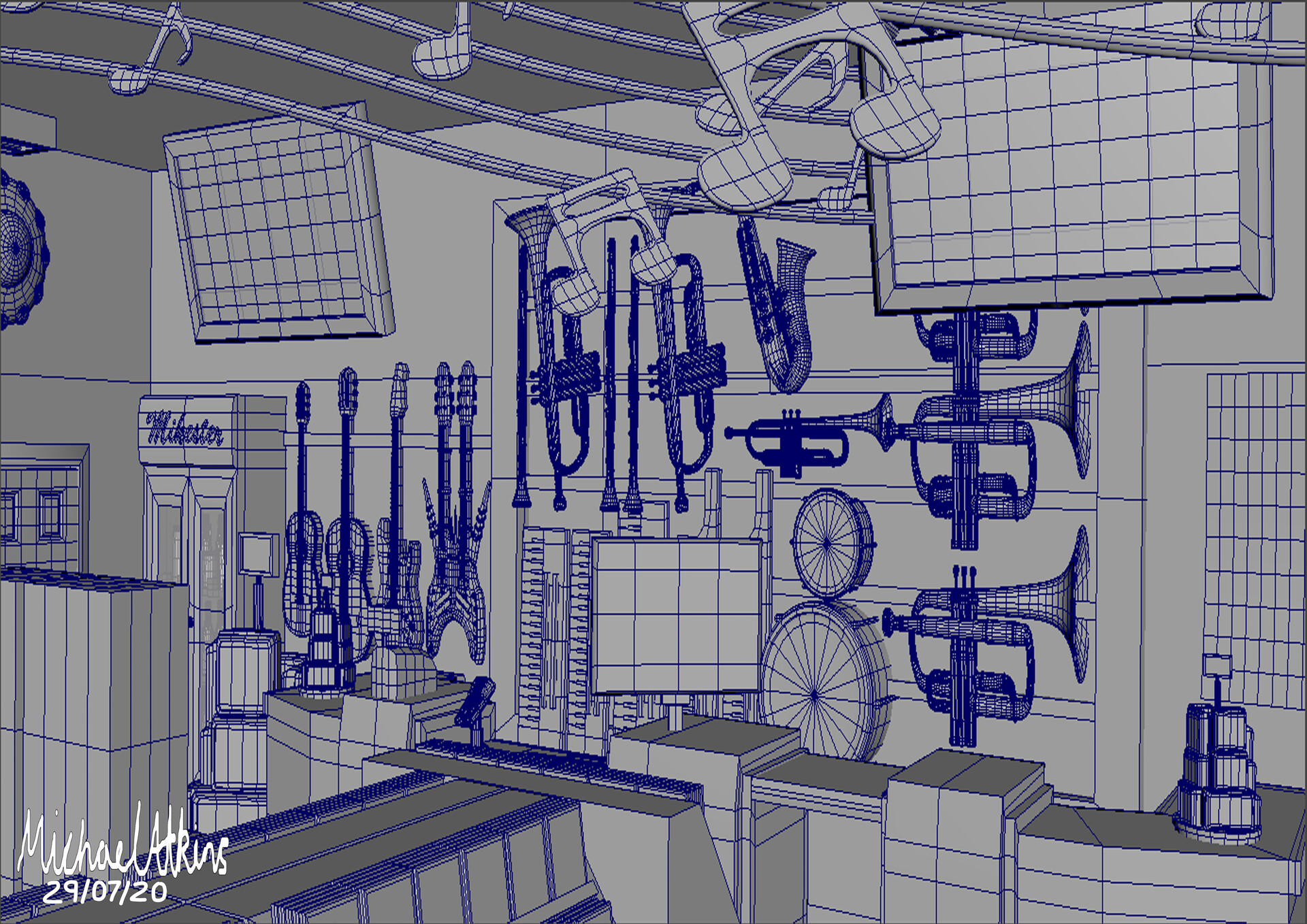 ArtStation - Michael Atkins 3D Music Store 3 Wireframe