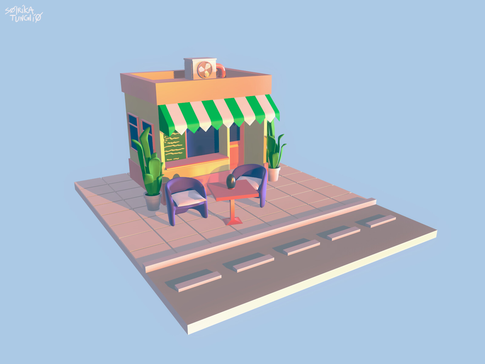 ArtStation - LOW POLY LITTLE COFFESHOP DAY/NIGHT