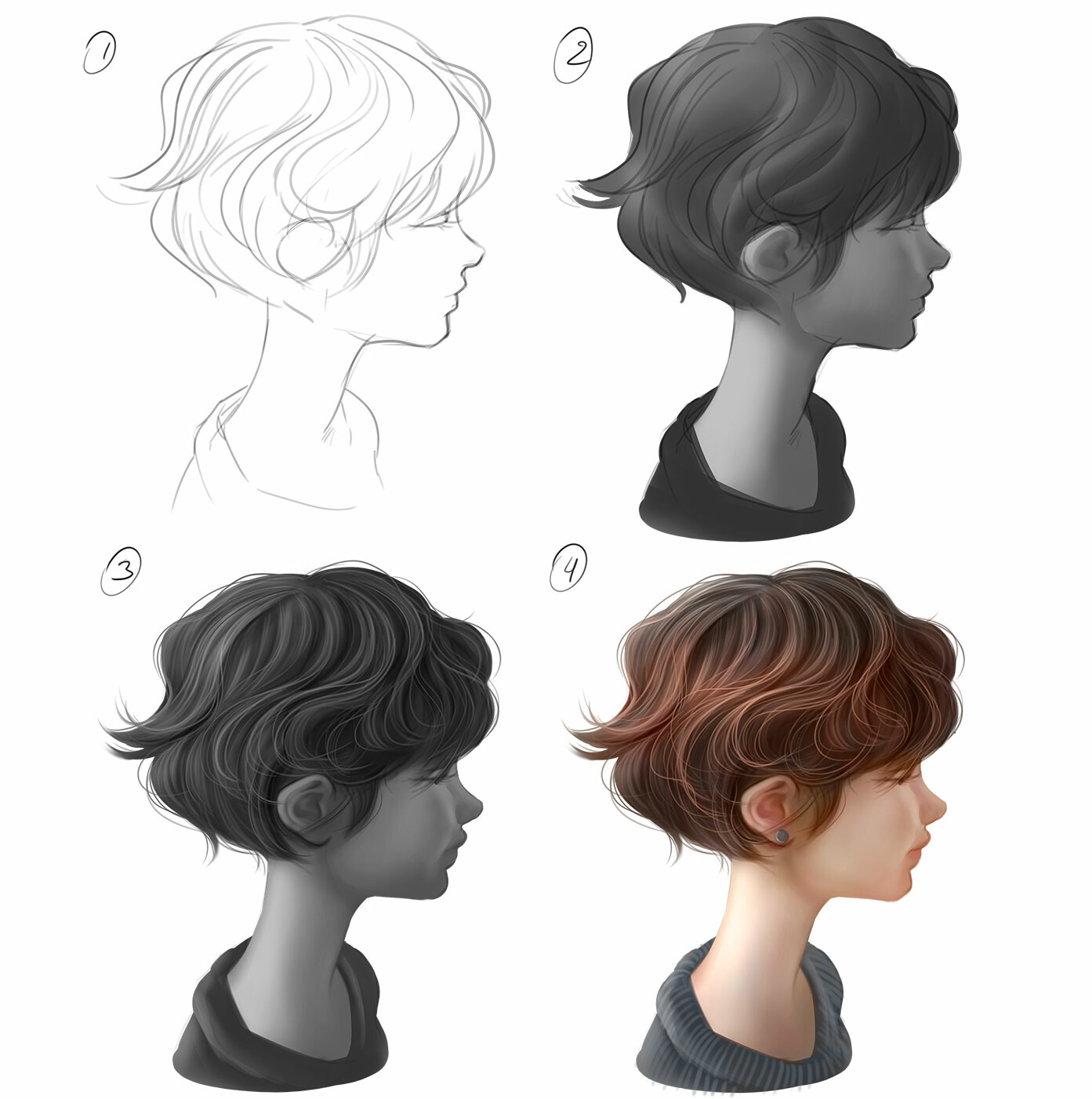 how to draw hair in digital painting