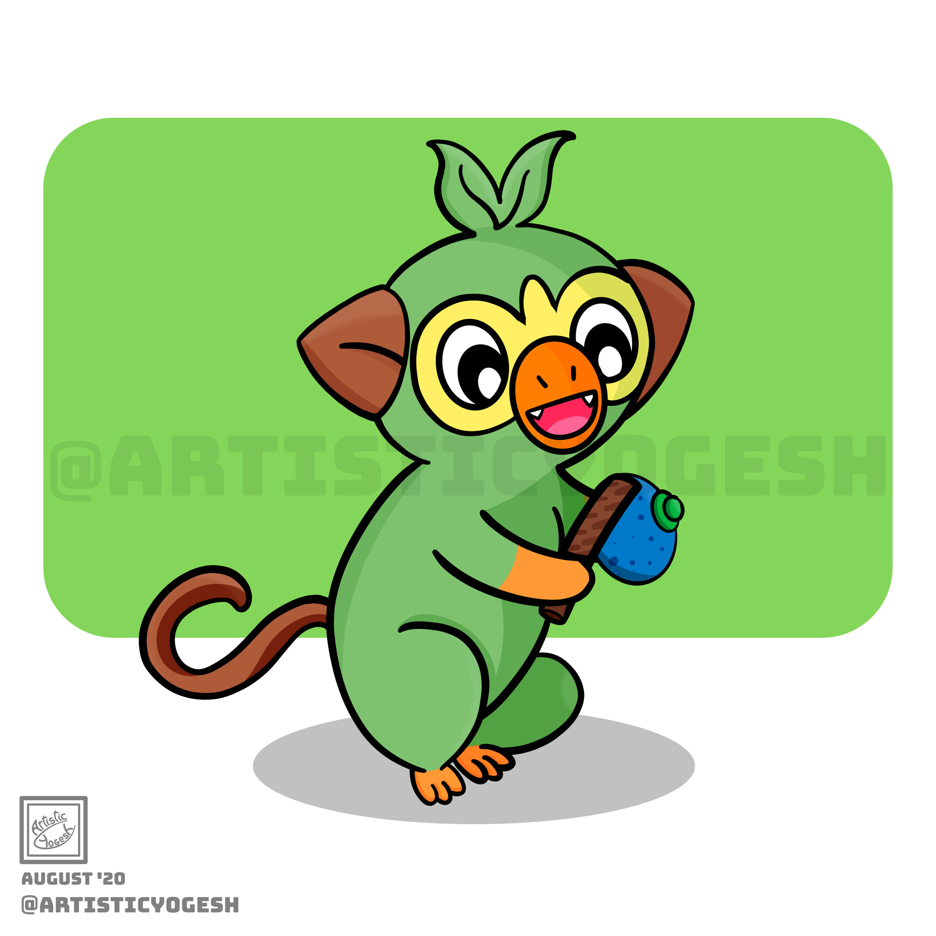 ArtStation - Grookey - With Oran Berry