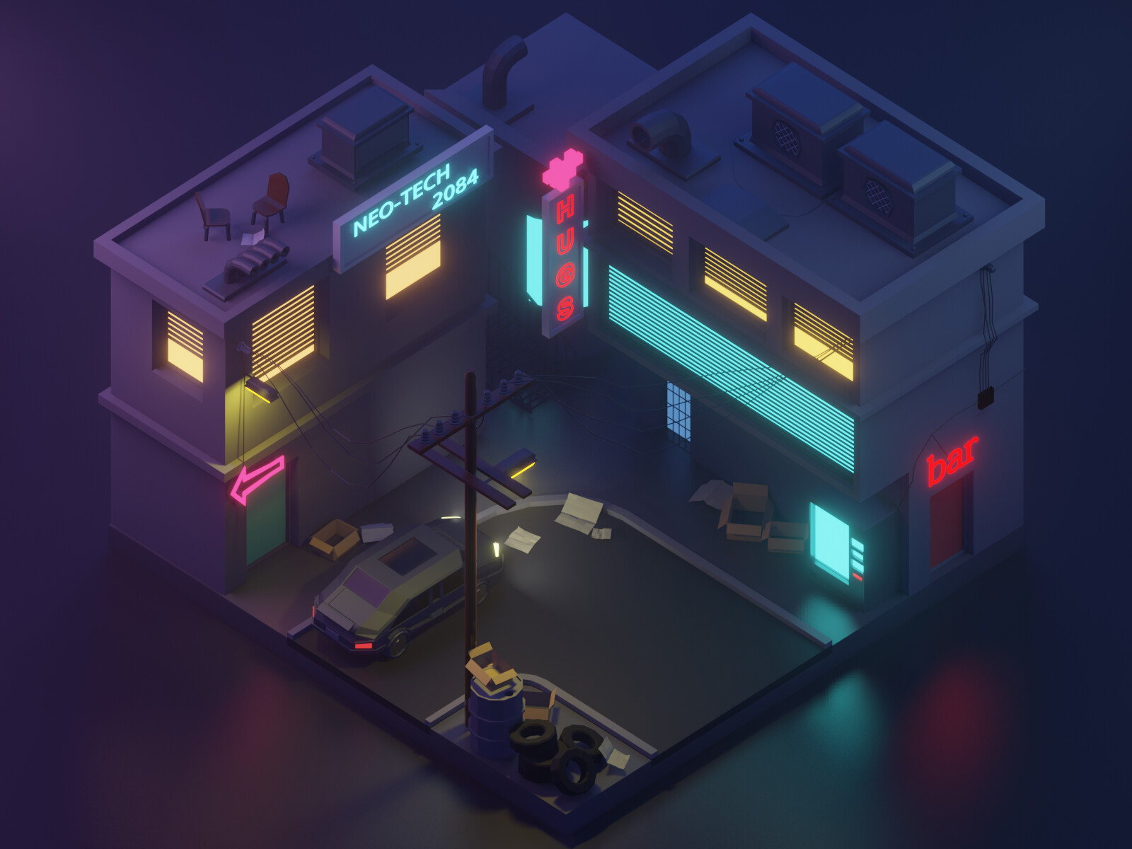 ArtStation - Low Poly Cyberpunk street