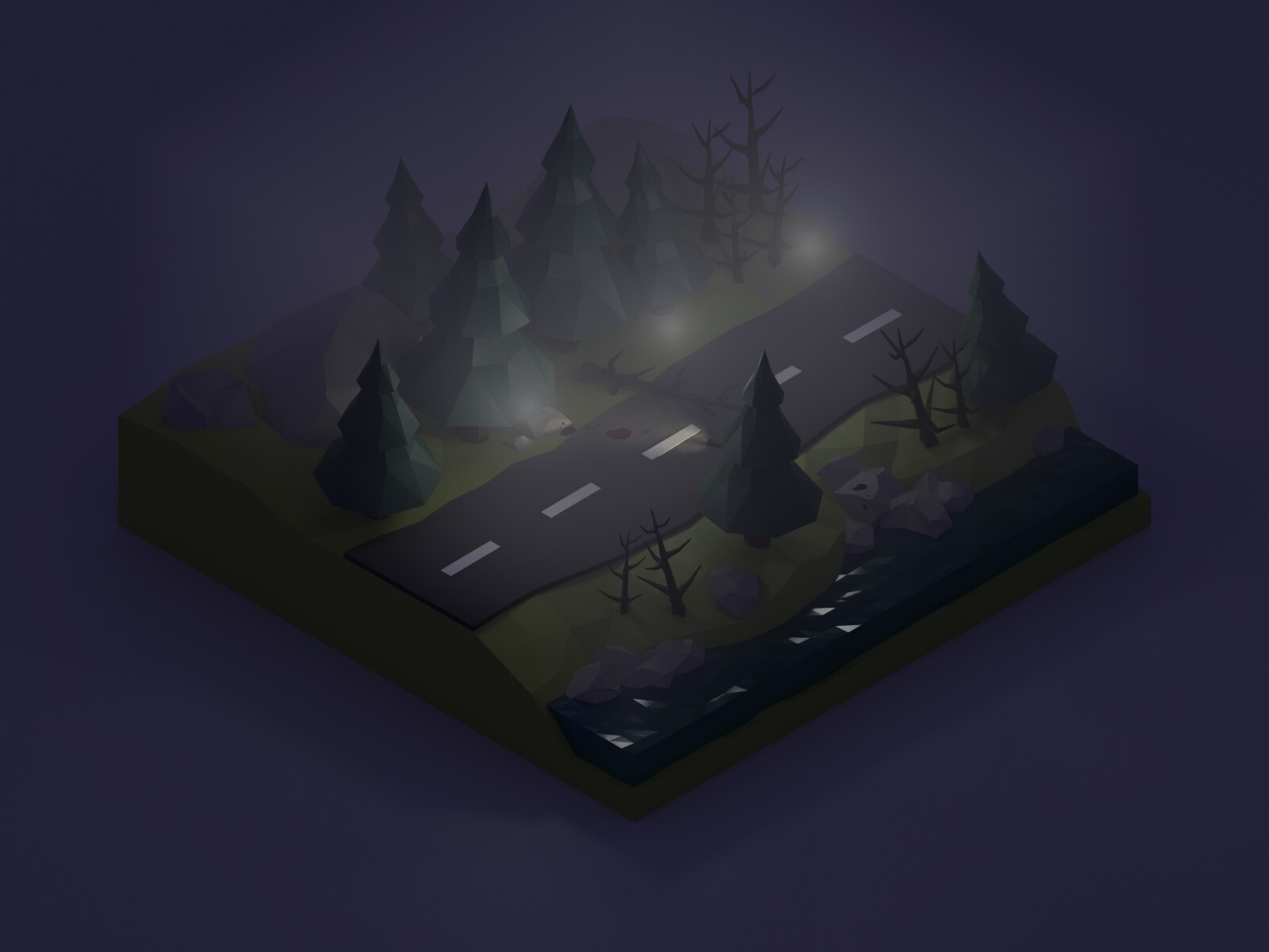 ArtStation - Forest Road - Night horror version
