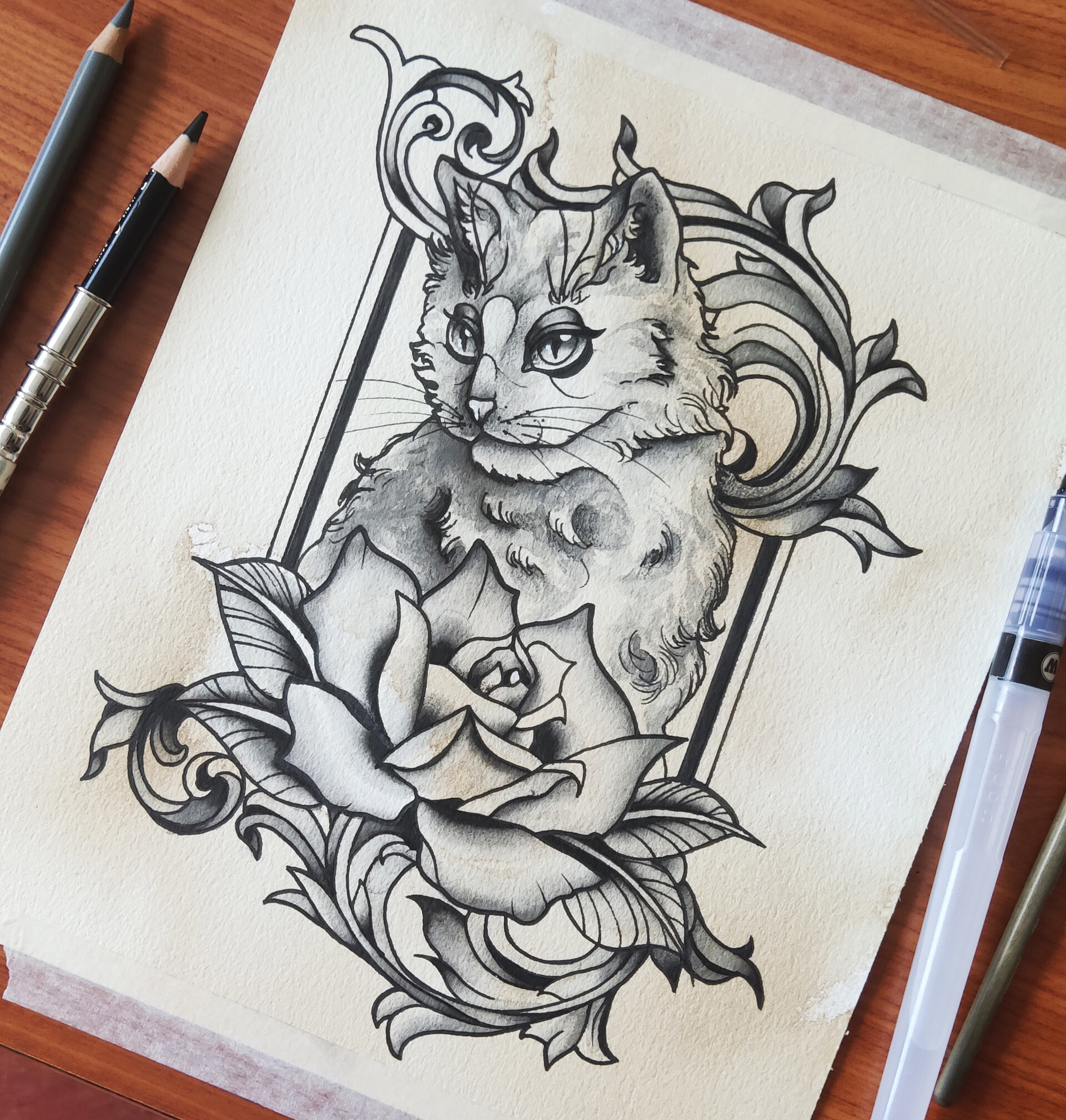 Traditional Cat Tattoo Design