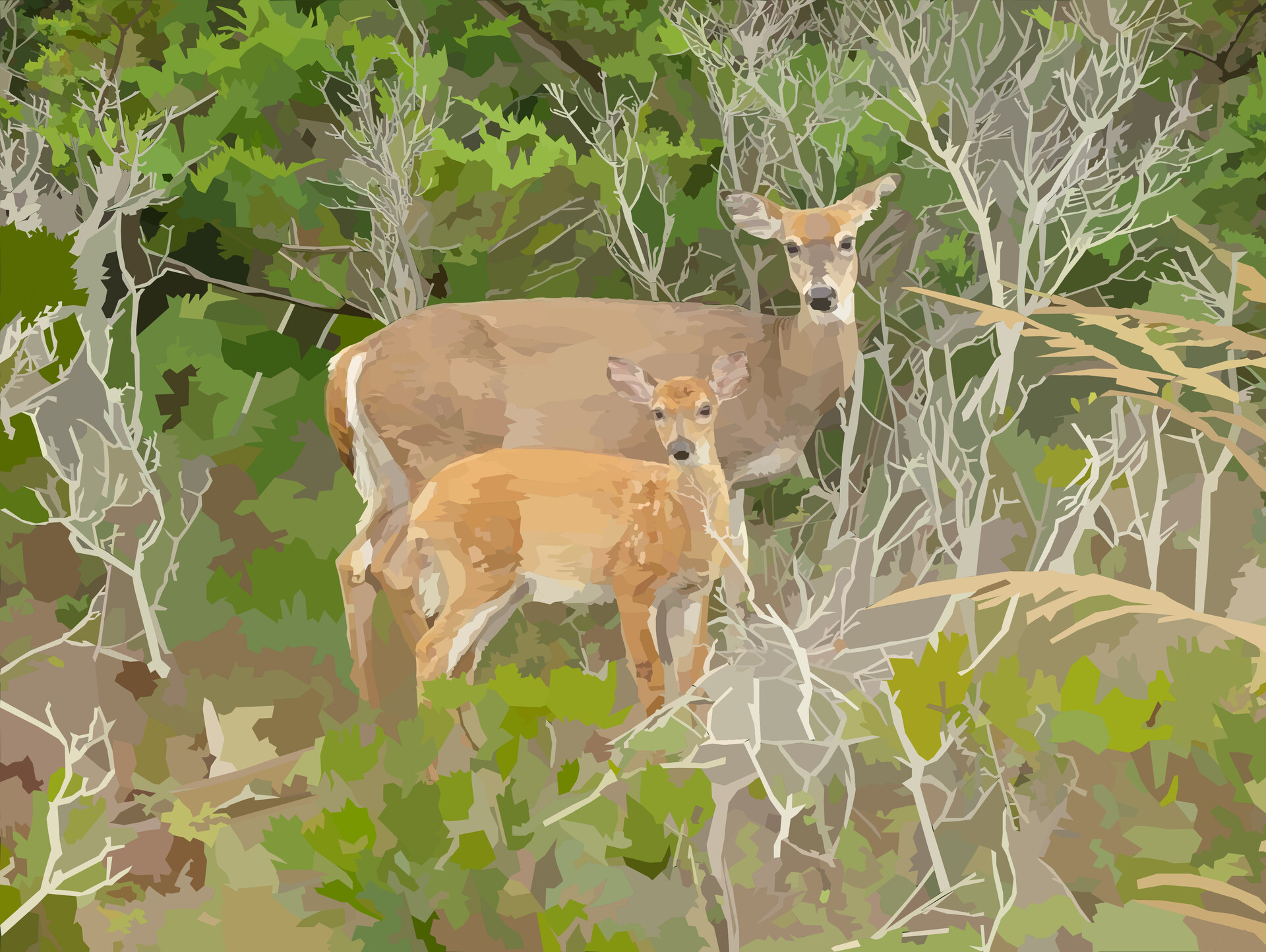 ArtStation - Illustration of two Deers