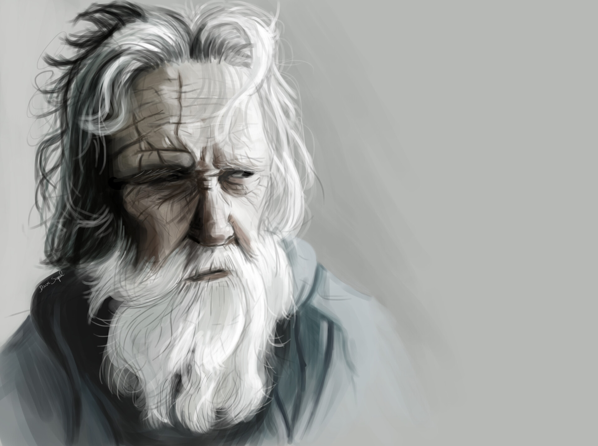 how to draw old man with beard