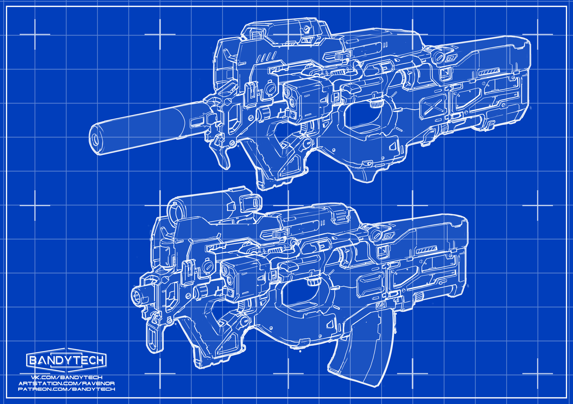 ArtStation - BLUEPRINT - Futuristic P90 concept