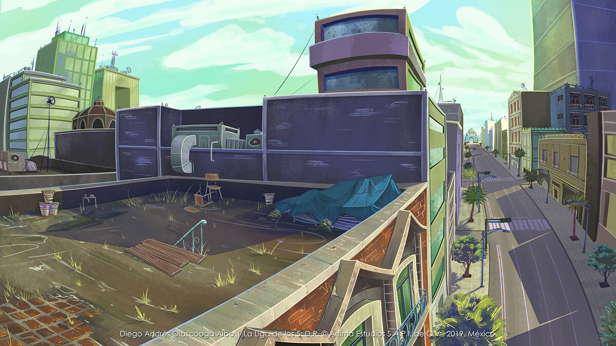 ArtStation - "Av. Juarez Rooftop" 2D Background | "La Liga de los 5"