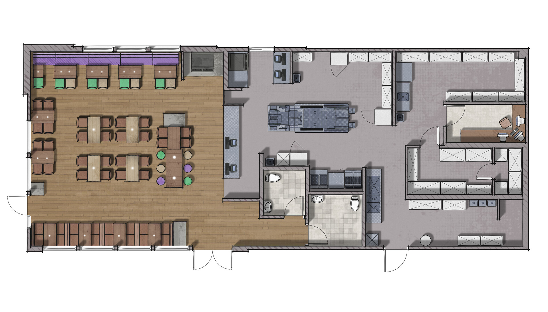 ArtStation - Floor plan 2D rendering restaurant