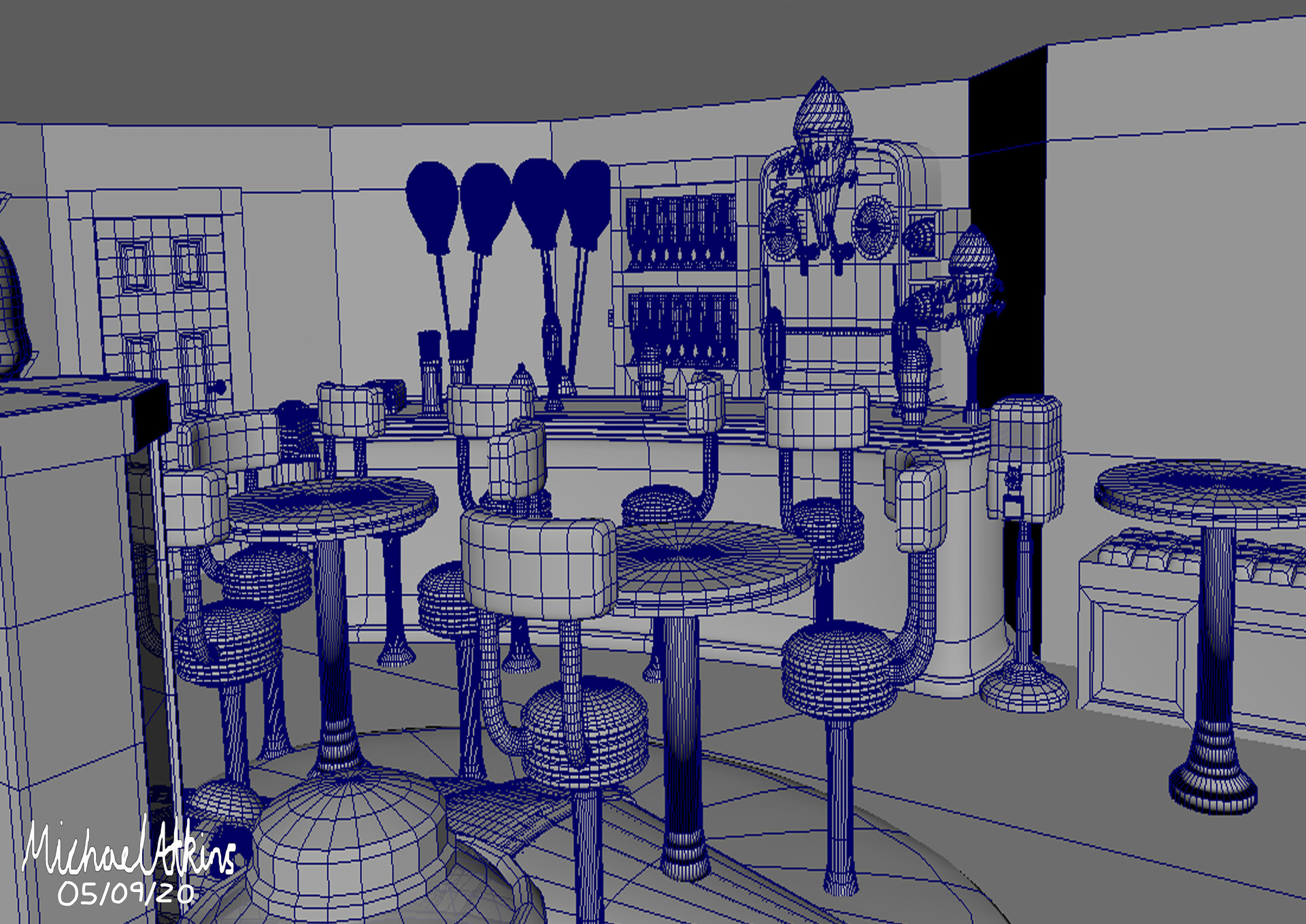 ArtStation - Michael Atkins 3D Ice Cream Parlour 3 Wireframe