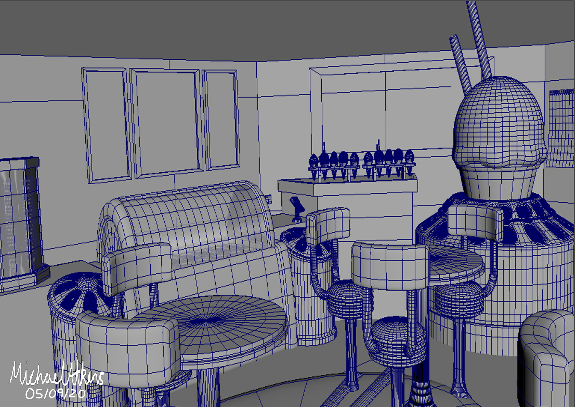 ArtStation - Michael Atkins 3D Ice Cream Parlour 2 Wireframe