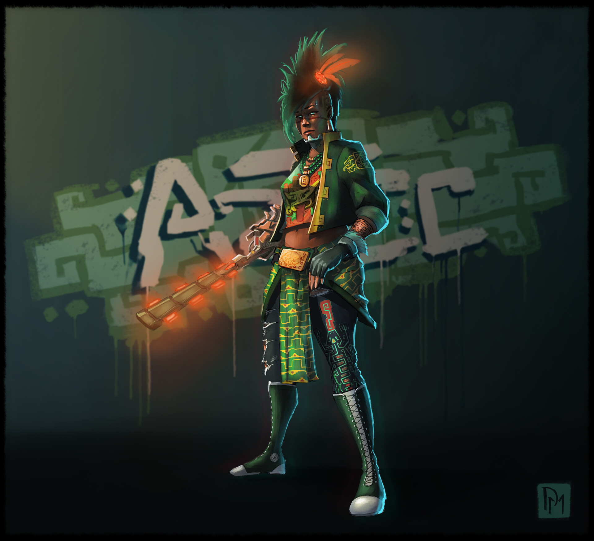 ArtStation - Aztec cyberpunk
